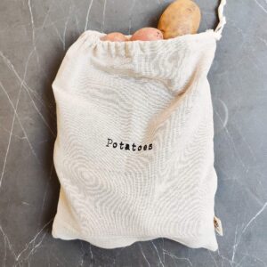 Montecito Home - 100% Linen Onion and Potato Linen Bags, Potato Sacks, Potato Keeper, Washable Storage Bags, Storage For Pantry- Combo Set - Two 15"x12" Farmhouse Artisan Linen Bags - White