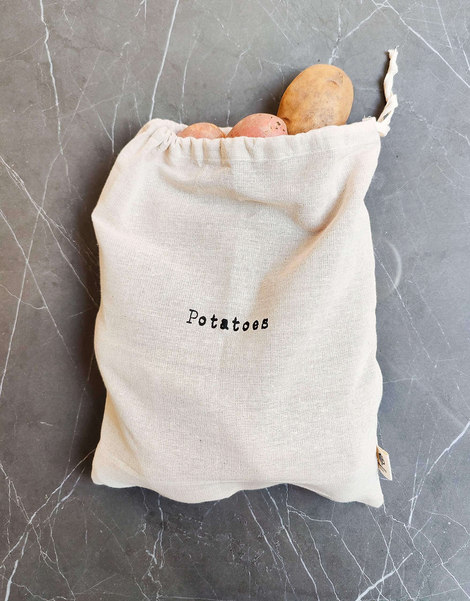 Montecito Home - 100% Linen Onion and Potato Linen Bags, Potato Sacks, Potato Keeper, Washable Storage Bags, Storage For Pantry- Combo Set - Two 15"x12" Farmhouse Artisan Linen Bags - White