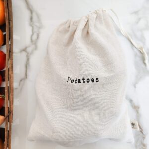 Montecito Home - 100% Linen Onion and Potato Linen Bags, Potato Sacks, Potato Keeper, Washable Storage Bags, Storage For Pantry- Combo Set - Two 15"x12" Farmhouse Artisan Linen Bags - White