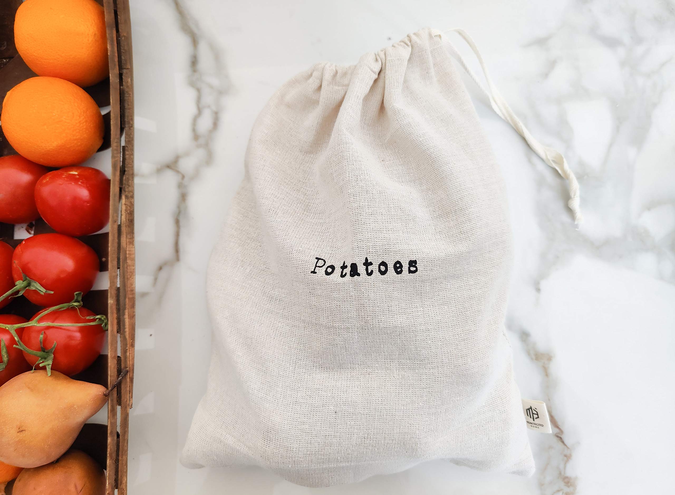 Montecito Home - 100% Linen Onion and Potato Linen Bags, Potato Sacks, Potato Keeper, Washable Storage Bags, Storage For Pantry- Combo Set - Two 15"x12" Farmhouse Artisan Linen Bags - White