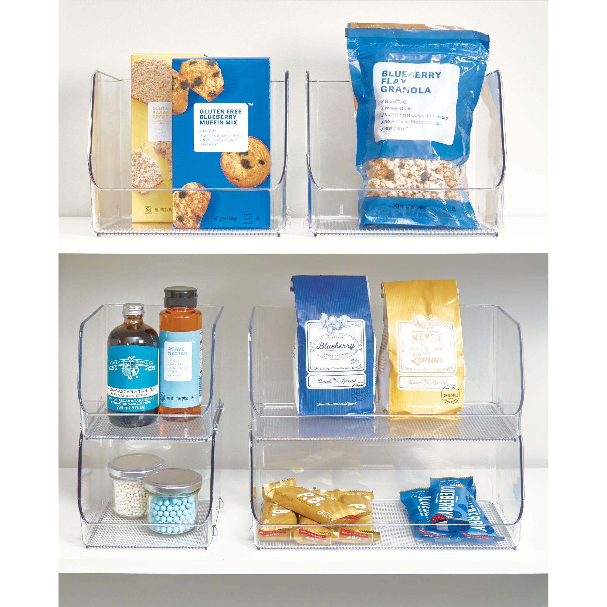 iDesign Linus Stacking Organizer Bins for Kitchen, Pantry, Office, Bathroom- Medium-Clear