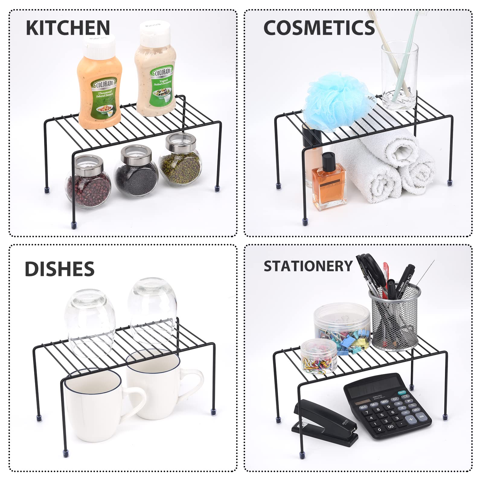 Kitchen Shelves, Cabinet Organization Mini Storage Shelf, Storage Rack Organizer for Kitchen, Fridge, Cabinet, Bathroom (Black 2)