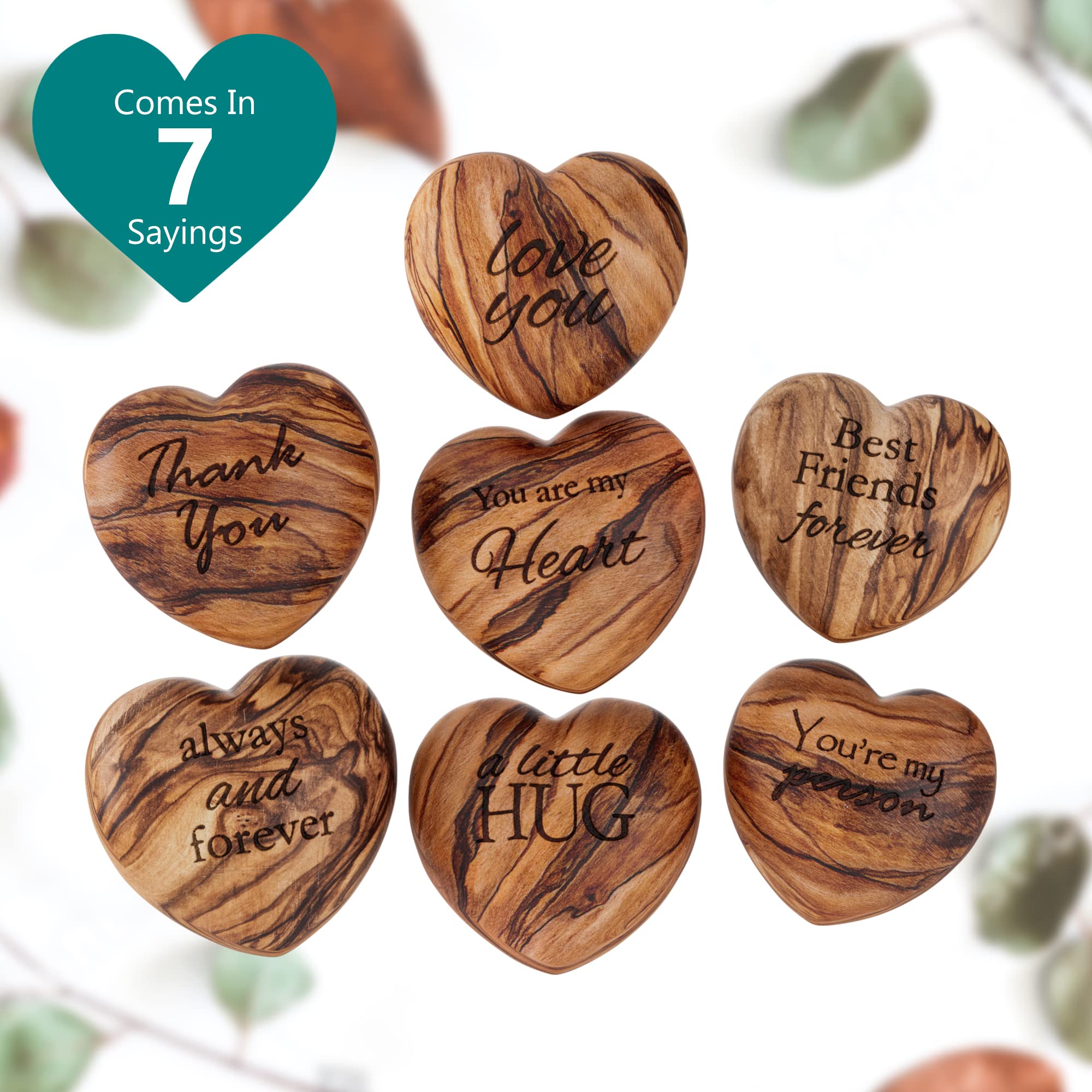 Carved Wooden Heart Shape Gifts - Love You - Engraved Olive Wood with Bamboo Stand - 5 Year Wooden for Her or Him - Christmas, Valentine's Day, Mother's Day, Father's Day, Birthday