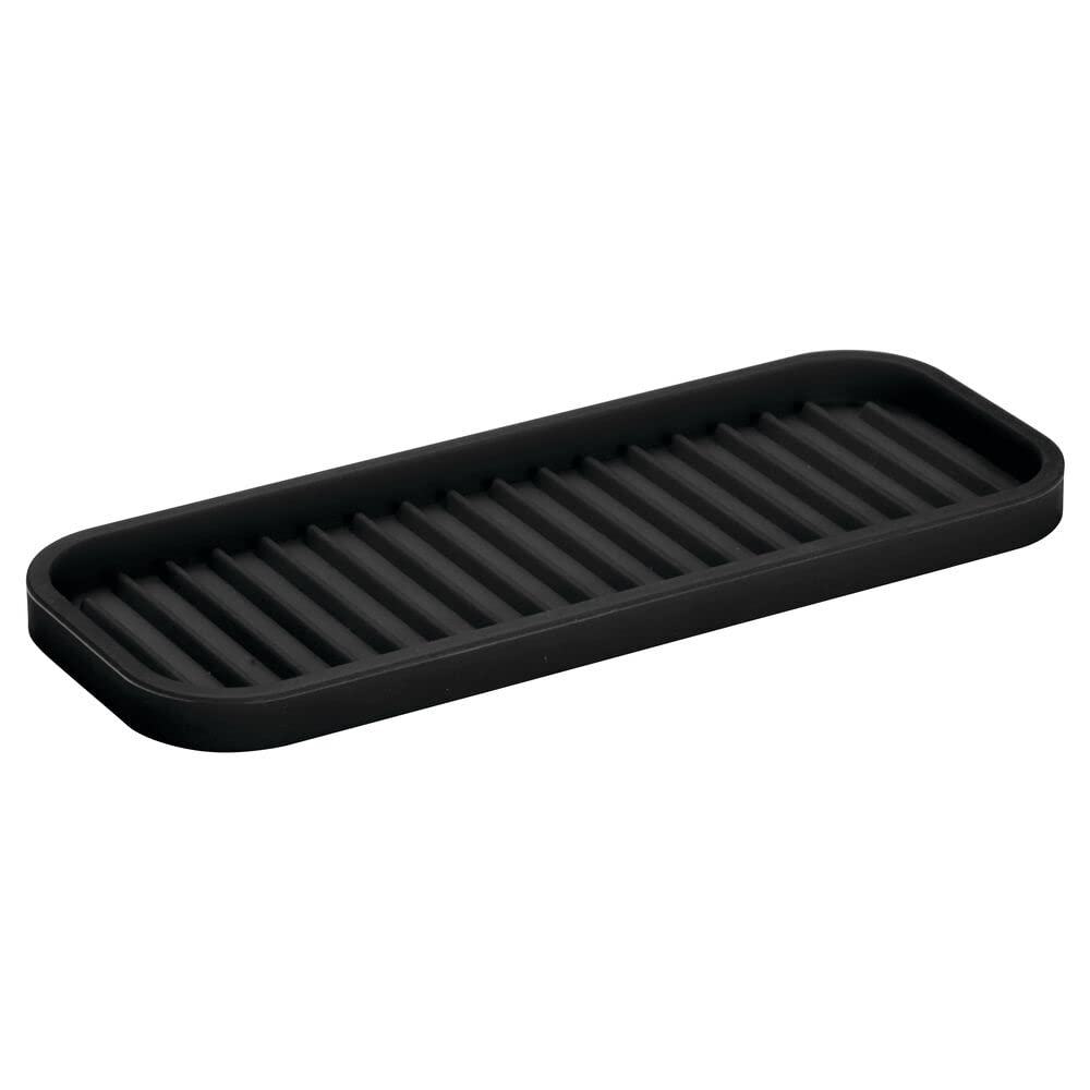 mDesign Durable Silicone Kitchen Sink Storage Organizer Tray - Holder for Sponges, Soap, Scrubbers - Ribbed Base, Quick Drying, Waterproof, Non-Slip - Linelle Collection - Black