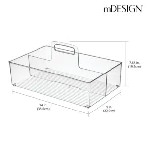 mDesign Large Plastic Divided Portable Storage Organizer Caddy Tote Basket Bin with Handle for Kitchen, Pantry, Countertop, Cabinet, Cupboard - Ligne Collection - 2 Pack - Clear