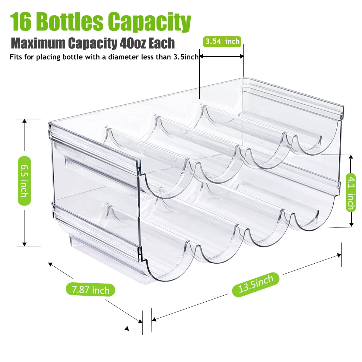 Water Bottle Organizer for Cabinet, 2 Packs 8 Bottles Stackable Clear Plastic Water Bottle Holder, Wine Racks for Kitchen Fridge Pantry Organization and Storage,Tumbler Travel Cup Holder and Organizer