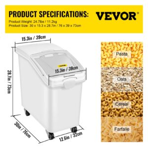 VEVOR 27 Gallon food storage containers 500 Cup Ingredient Bin with Scoop and Sliding Lid Commercial Food Container Ideal for rice storage, dog food container, flour, and sugar containers, White