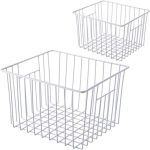 SANNO Freezer Baskets Pantry Wire Storage Basket Bins, Refrigerator Organizer Baskets Food Storage Bin with Handles for Cabinets, Pantry, Closets, Bedrooms - Set of 2