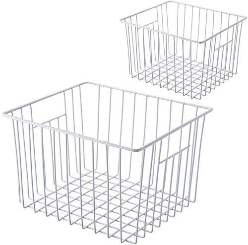 SANNO Freezer Baskets Pantry Wire Storage Basket Bins, Refrigerator Organizer Baskets Food Storage Bin with Handles for Cabinets, Pantry, Closets, Bedrooms - Set of 2