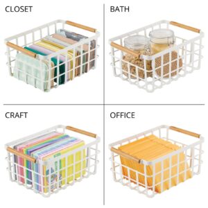 mDesign Metal Wire Food Organizer Storage Bin Basket with Bamboo Handles for Kitchen Cabinets/Pantry Organizing - Farmhouse Decor - Yami Collection - 8 Pack - Matte White/Natural