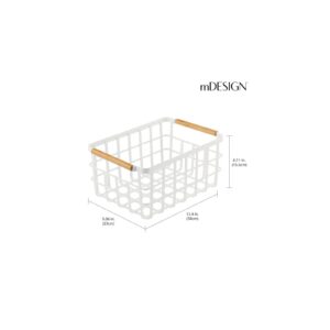 mDesign Metal Wire Food Organizer Storage Bin Basket with Bamboo Handles for Kitchen Cabinets/Pantry Organizing - Farmhouse Decor - Yami Collection - 8 Pack - Matte White/Natural