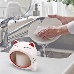 Terdey Sponge Holder for Kitchen Cute Ceramics Kitchen Sink Caddy, Sink Sponge Rack Kawaii Cartoon Kitchen Dish Sponge Organizer Suitable for Kitchen Accessories, Save Sink Space 1 Pack (Red)