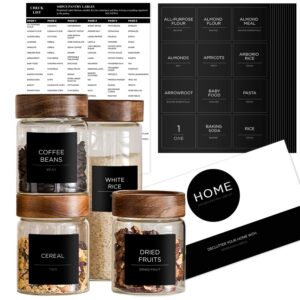 v2croft 168 pantry labels for food containers, minimalist black matte stickers white fine line text,preprinted waterproof label for glass jars, bottles & canisters,pantry organization storage