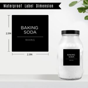 v2croft 168 Pantry Labels for Food Containers, Minimalist Black Matte Stickers White Fine Line Text,Preprinted Waterproof Label for Glass Jars, Bottles & Canisters,Pantry Organization Storage