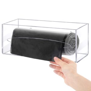 trash bag dispenser holder, grocery bag plastic bag wall mount acrylic kitchen single side loaded organizer storage box holder for garbage bag (10 x 4 x 4 inch)