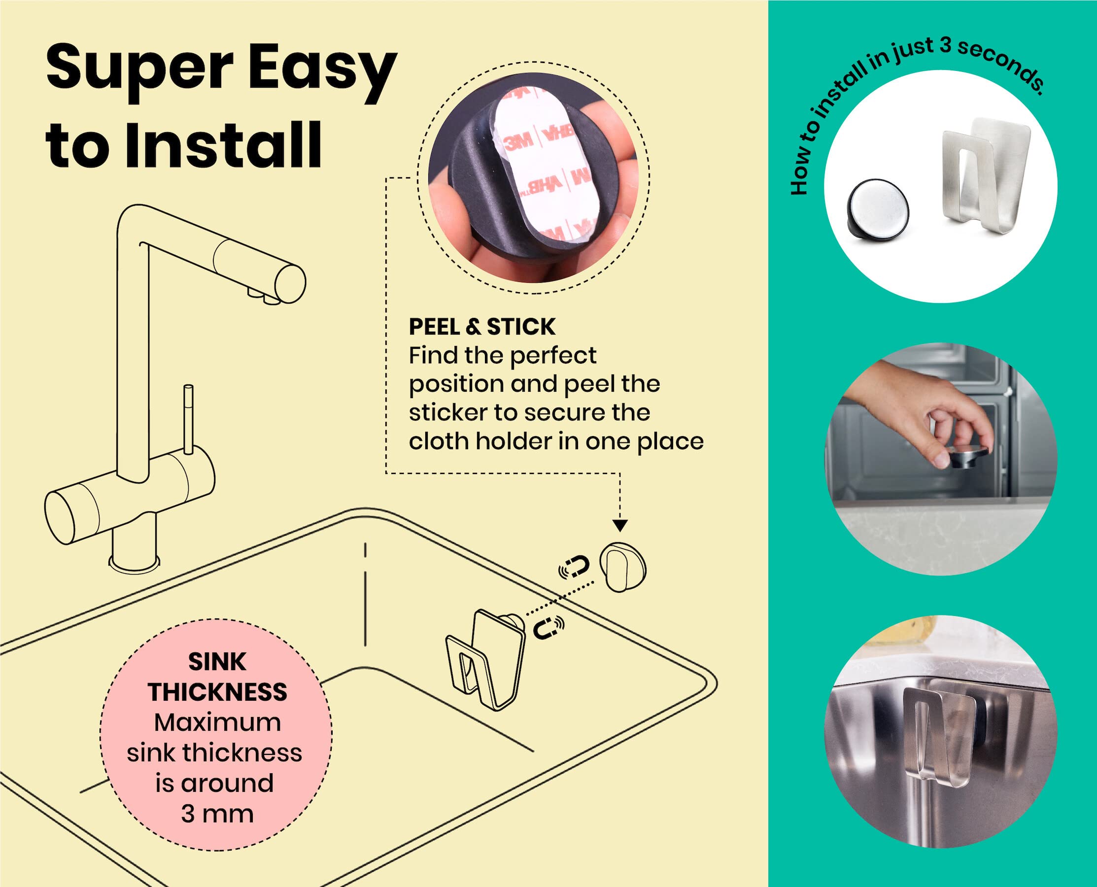 Happy Sinks Magnetic Sponge Holder - Suitable for Steel - Metal and Composite Sinks - Strong Magnetic Backing - Sponge Caddy Kitchen Sink - Magnetic Sponge Holder Kitchen Sink - (Composite)