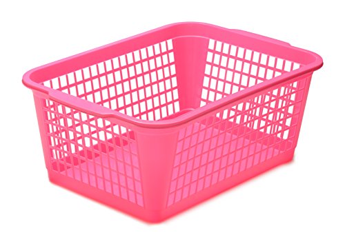 YBM HOME Plastic Perforated Storage Basket Bin Office Drawer, Shelf Desktop Countertop Tray Organizer 32-1184 (1, Pink)