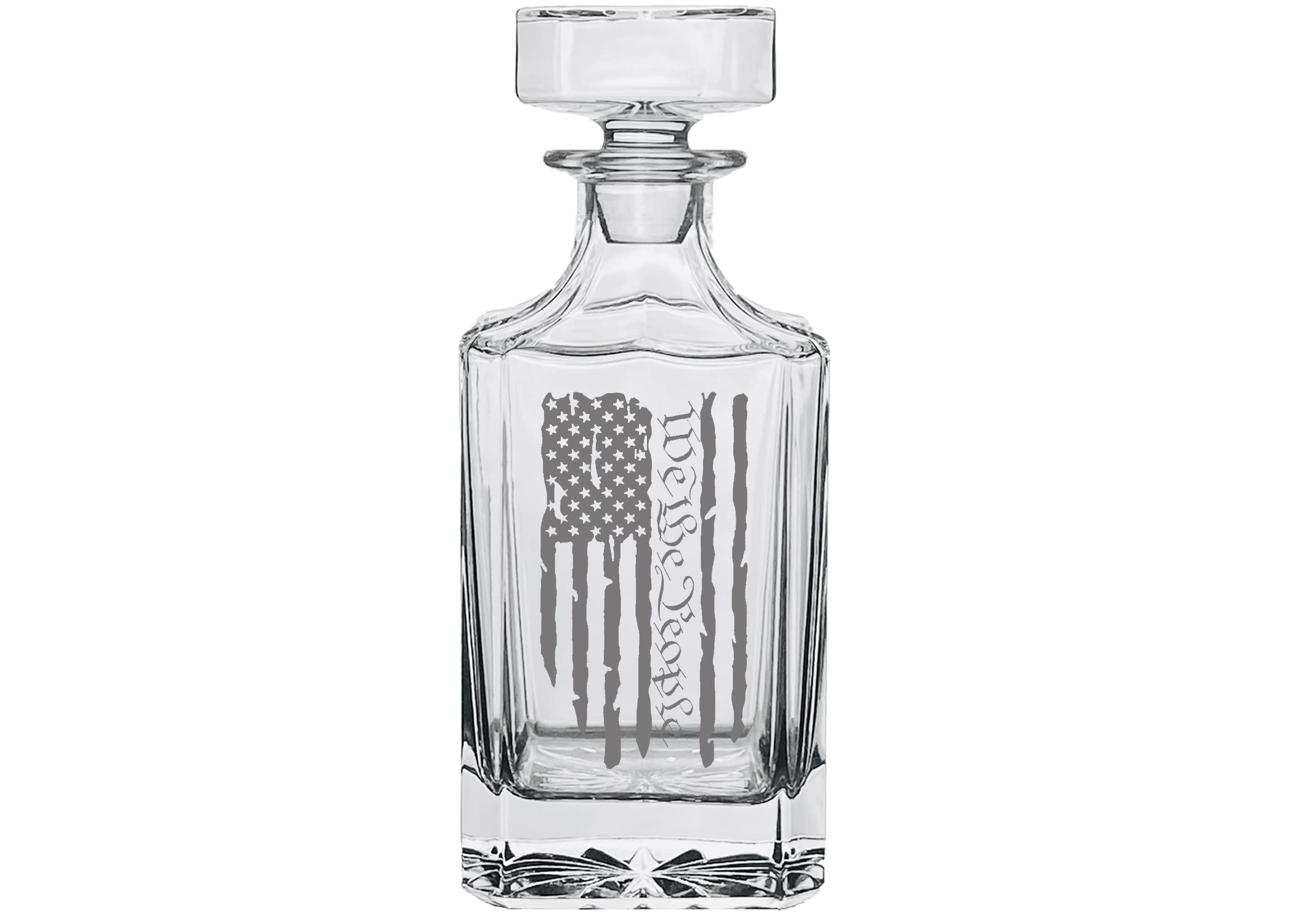 We The People Constitution American Flag USA Patriotic Whiskey Decanter Airtight Glass Stopper Custom Gift For Men Dad Veteran Father's Day