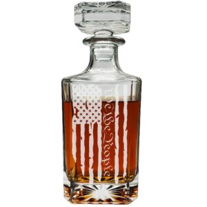 We The People Constitution American Flag USA Patriotic Whiskey Decanter Airtight Glass Stopper Custom Gift For Men Dad Veteran Father's Day