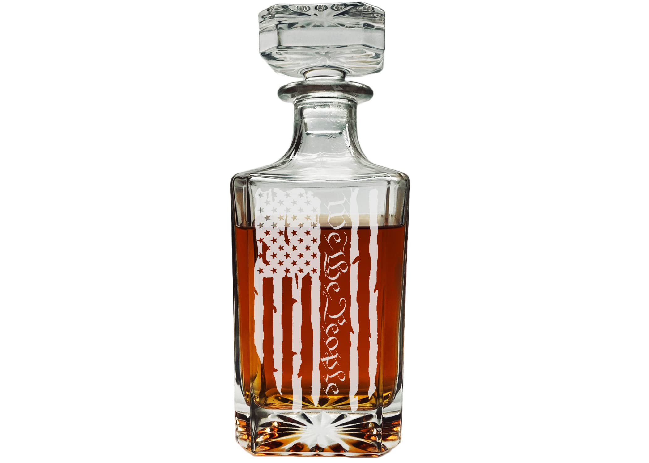 We The People Constitution American Flag USA Patriotic Whiskey Decanter Airtight Glass Stopper Custom Gift For Men Dad Veteran Father's Day