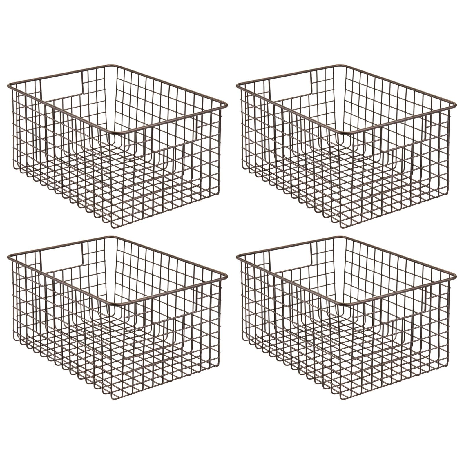 mDesign Metal Wire Food Storage Basket Organizer with Handles for Organizing Kitchen Cabinets, Pantry Shelf, Bathroom, Laundry Room, Closets, Garage - Concerto Collection - 4 Pack - Bronze