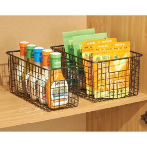 mDesign Metal Wire Food Storage Basket Organizer with Handles for Organizing Kitchen Cabinets, Pantry Shelf, Bathroom, Laundry Room, Closets, Garage - Concerto Collection - 4 Pack - Bronze