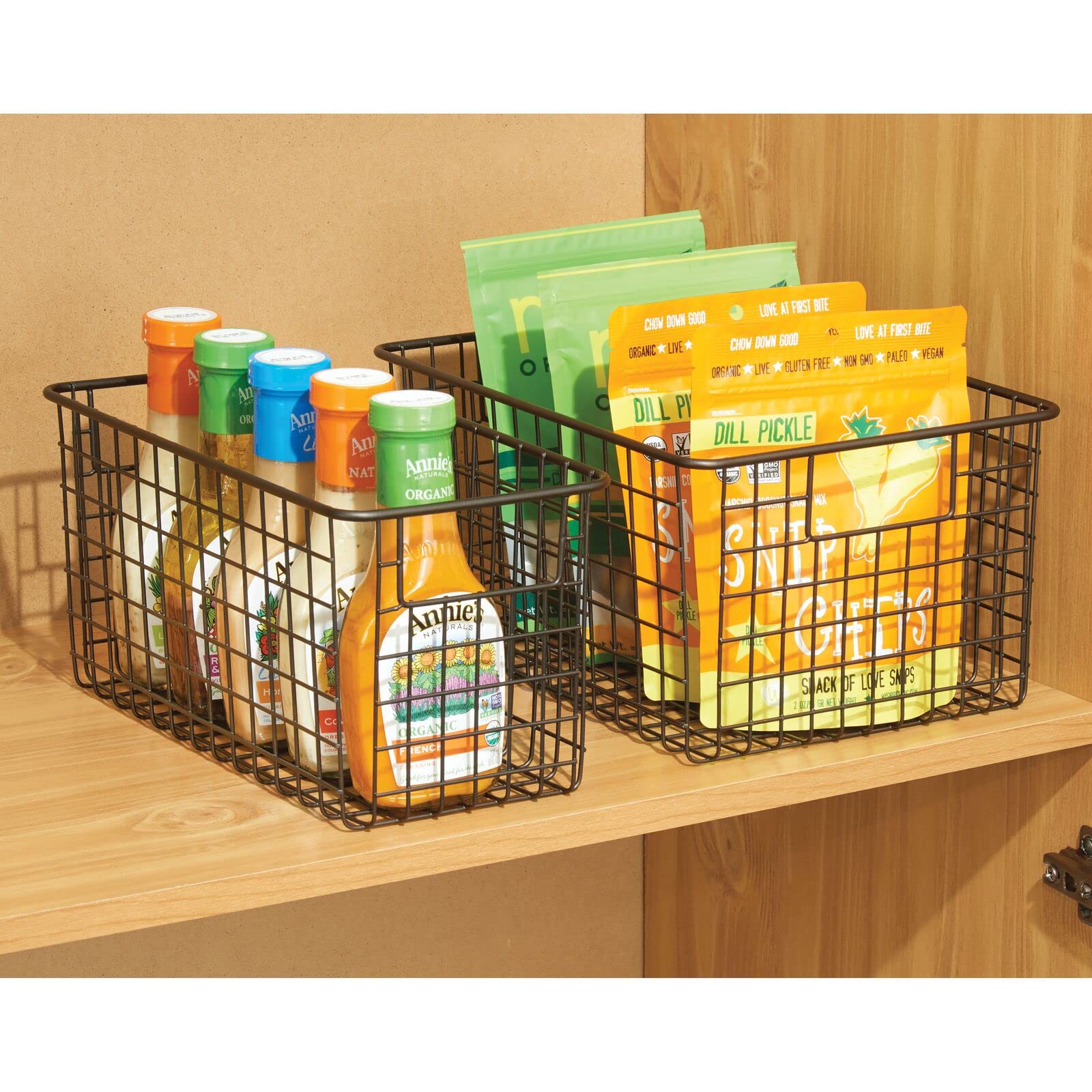 mDesign Metal Wire Food Storage Basket Organizer with Handles for Organizing Kitchen Cabinets, Pantry Shelf, Bathroom, Laundry Room, Closets, Garage - Concerto Collection - 4 Pack - Bronze