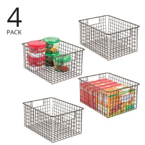 mDesign Metal Wire Food Storage Basket Organizer with Handles for Organizing Kitchen Cabinets, Pantry Shelf, Bathroom, Laundry Room, Closets, Garage - Concerto Collection - 4 Pack - Bronze