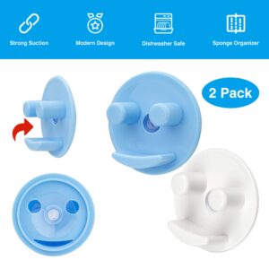 Omoojee Sponge Holder for Kitchen Sink and Bathroom, 2 Pack, Sponge Organizer with Suction Cup, Sponges Not Included(Patent Registering) (Blue+White)