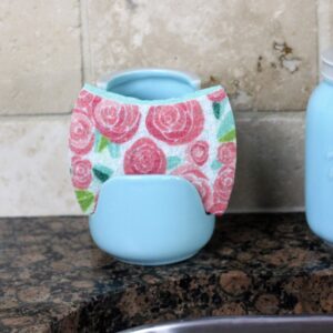 Mason Sponge Holder for Kitchen Sink - Rustic Farmhouse Style Ceramic Sponge & Scrub Holder by Sparrow Decor (Blue)