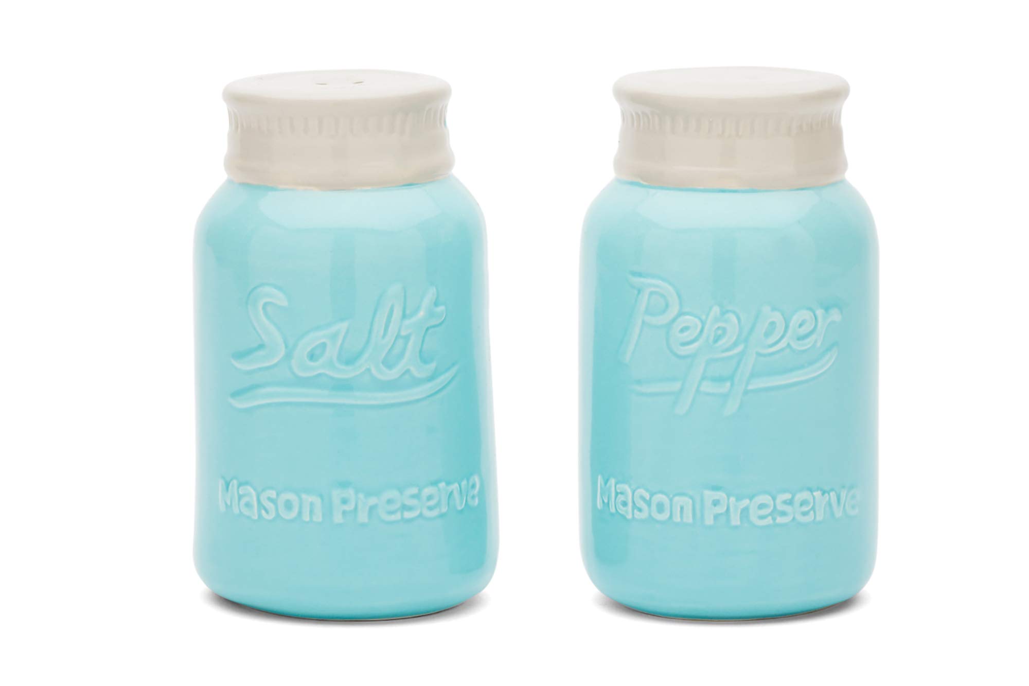 Fox Run Ceramic Mason Jar S&P Shakers, Salt and Pepper, Blue