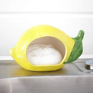 lemon shaped scrubbie sponge holder includes scrubby pad