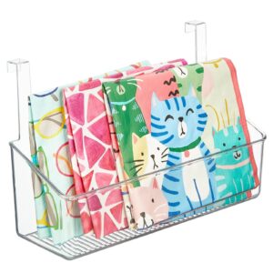 mDesign Plastic Kitchen Over Door Storage Basket Organizers for Kitchen Organization - Hanging Back of Door Holder Rack for Aluminum Foil, Plastic Wrap, or Sandwich Bags, Ligne Collection, Clear