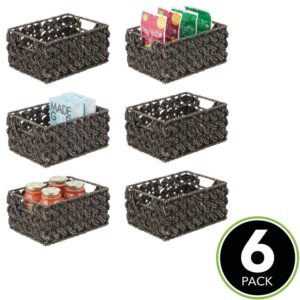 mDesign Seagrass Woven Rectangular Storage Basket Bin with Handles, Rectangle Weave Seagrass Storage Baskets for Shelves, Cubbies, Home, Hold Hand Towels, Food, Snacks, Appliances, 6 Pack, Black Wash