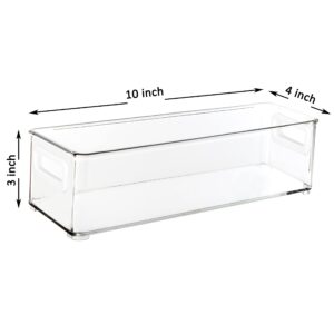 Youngever 2 Pack Stackable Plastic Storage Organizer Container Bin, Stackable Storage Bins with Handler for Refrigerator, Pantry (10" x 4" x 3")