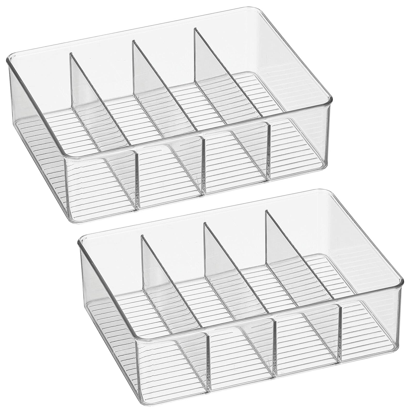 mDesign Plastic Bathroom Storage Organizer Bin Box - 4 Divided Sections - for Cabinets, Shelves, Countertops, Bedroom, Kitchen, Laundry Room - Ligne Collection - 2 Pack - Clear