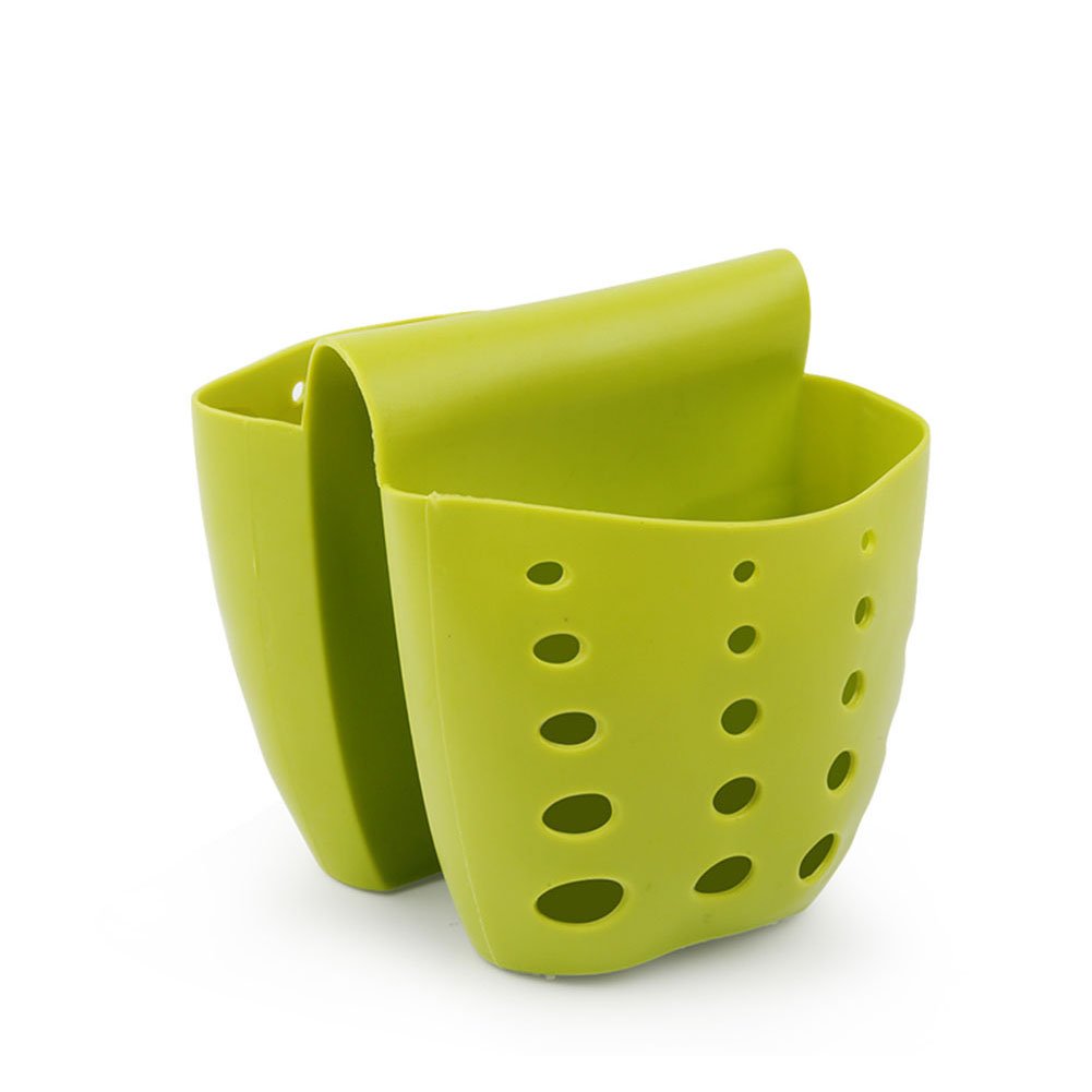 Tlovudori Silicone Sponge Holder Kitchen Bath Sink Double Side Hanging Storage Basket (LB41-Green)