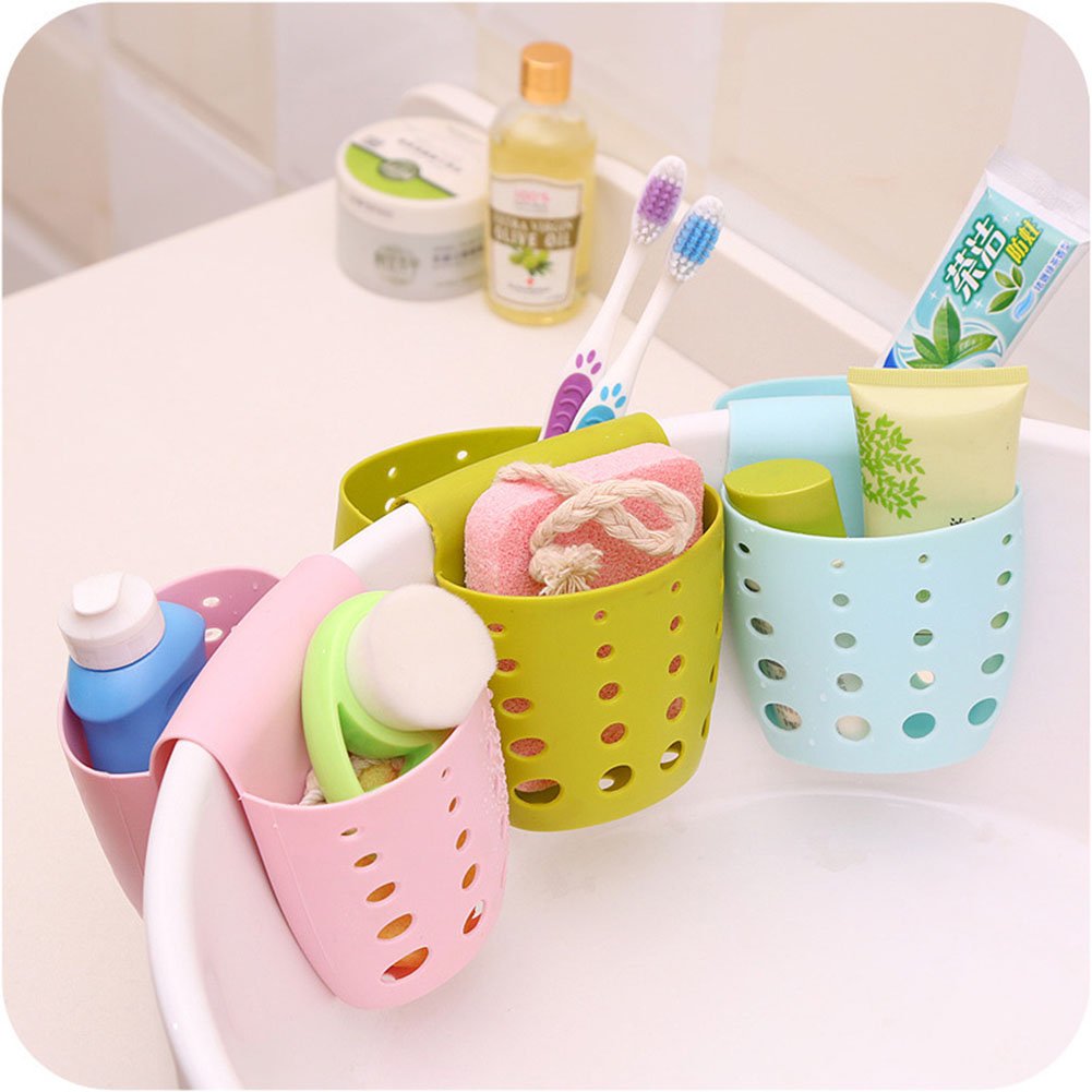 Tlovudori Silicone Sponge Holder Kitchen Bath Sink Double Side Hanging Storage Basket (LB41-Green)