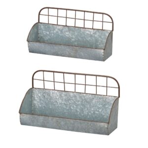 barnyard designs galvanized metal rustic farmhouse wall hanging storage caddy holder organizers, tin wall shelves, large: 16.5” x 6” x 9.5”, small: 15.25” x 5” x 8”, set of 2