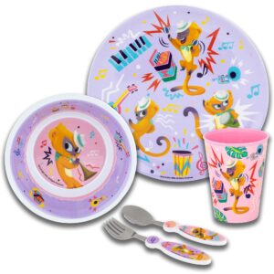 franco kids dinnerware cartoon designed mealtime kitchen set, 5 piece pack, sony vivo