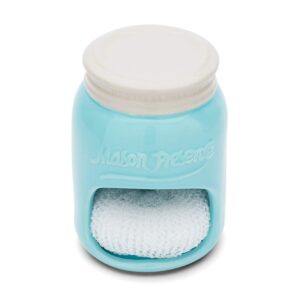 Fox Run Ceramic Mason Jar Holder with Sponge, 3.5 x 3.5 x 5 inches, Blue