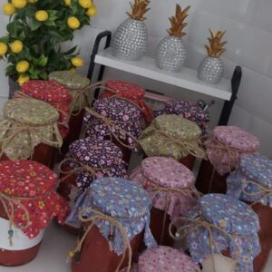 50 Pieces% 100 Cotton Flowered Pattern Fabric Jar Cover Cloth- 6.7'' Jar Cover Cloth With 50 Pieces Beaded Jute Rope