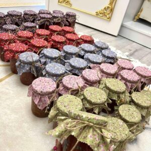 50 Pieces% 100 Cotton Flowered Pattern Fabric Jar Cover Cloth- 6.7'' Jar Cover Cloth With 50 Pieces Beaded Jute Rope