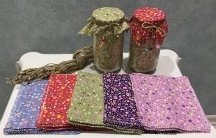 50 Pieces% 100 Cotton Flowered Pattern Fabric Jar Cover Cloth- 6.7'' Jar Cover Cloth With 50 Pieces Beaded Jute Rope