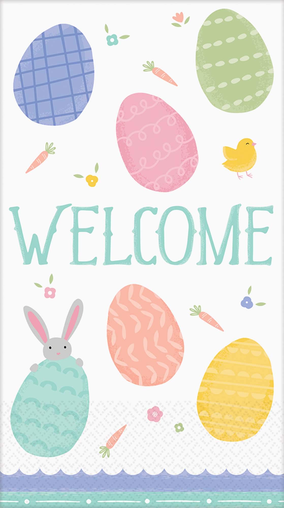 "Welcome" Pretty Pastels Easter Guest Towels, 8" x 4" (16 Count) - Vibrant & Absorbent Towels, Perfect for Festive Celebrations