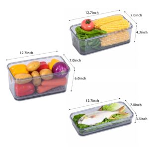 Refrigerator Organizer Bins Set,Stackable Produce Saver Organizer Bin Storage Containers with Removable Drain Tray for Fridge, Cabinets, Countertops and Pantry (Gray)