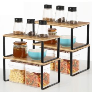 SONGMICS Set of 6 Cabinet Organizers, Shelf Organizers, Kitchen Organization, Kitchen Organizers and storage, Metal and Bamboo, Black and Natural UKCS02NB and UKCS10NB