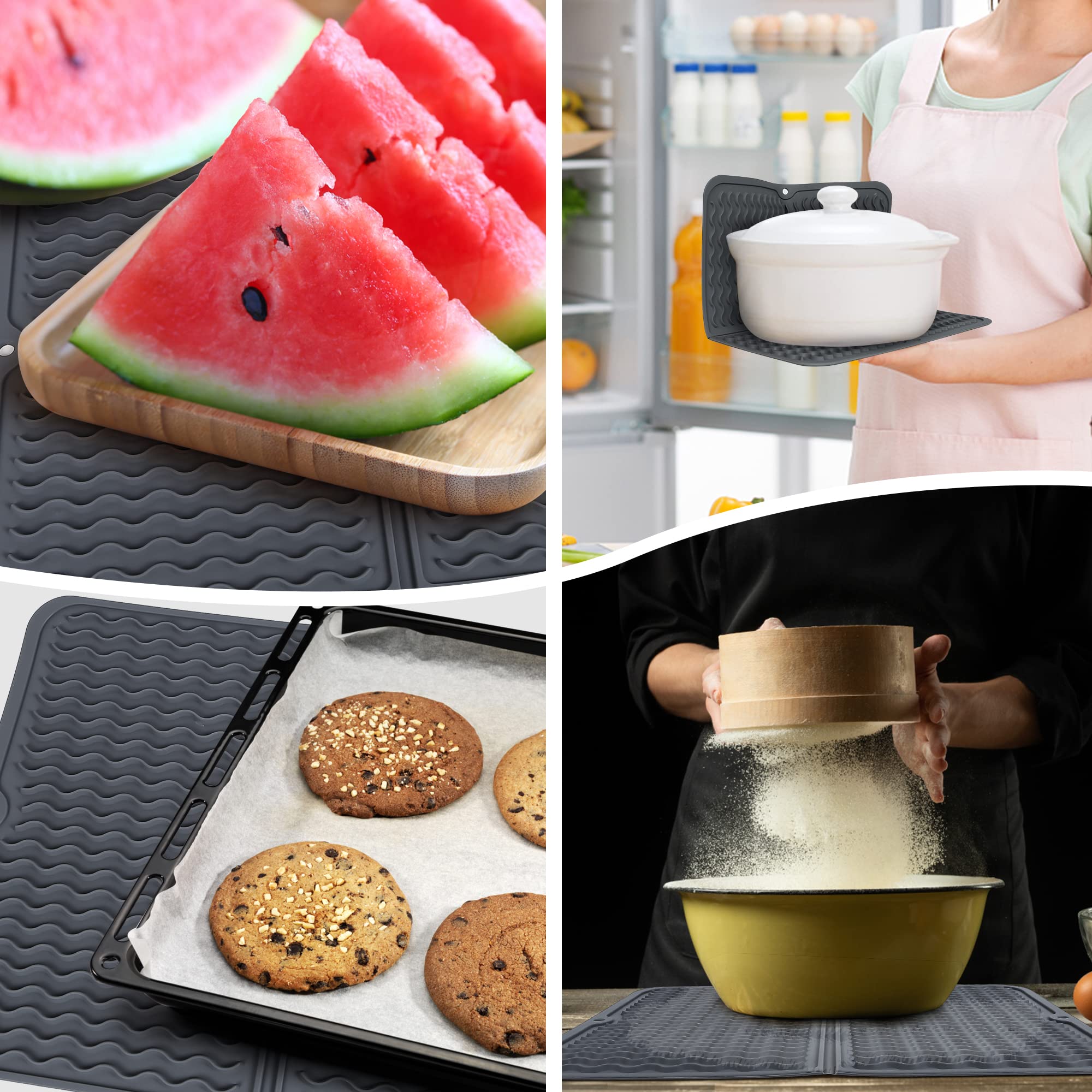 Silicone Dish Drying Mat for Multiple Usage,Easy clean,Food Grade Silicone,Oversized,Heat-resistant Foldable Silicone Mat Rack for Kitchen Counter,Refrigerator or Drawer liner