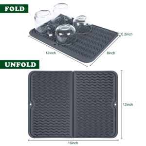 Silicone Dish Drying Mat for Multiple Usage,Easy clean,Food Grade Silicone,Oversized,Heat-resistant Foldable Silicone Mat Rack for Kitchen Counter,Refrigerator or Drawer liner