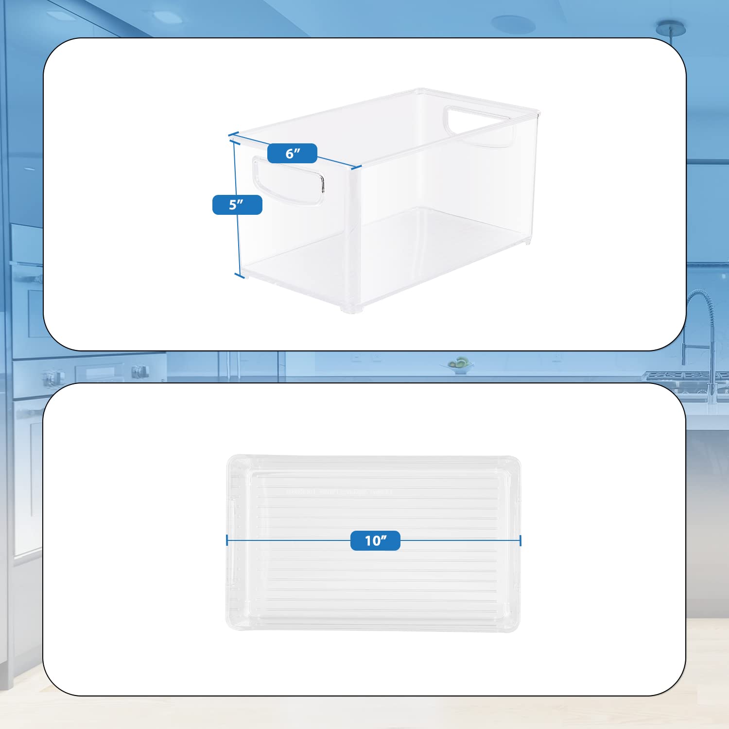 Lifetime Appliance Parts UPGRADED 4 x Clear Organizer Storage Bin with Handle Compatible with Kitchen I Best Compatible with Refrigerators, Cabinets & Food Pantry - 10" x 5" x 6"